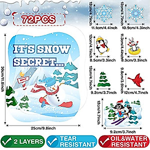 72 Pcs Winter Mix Cut Outs Winter Wonderland Cutouts Penguin Snowflake Snowman Paper Cutouts with Glue Point Dots Winter Bulletin Board Set for Classroom Decor School Christmas Winter Party Supplies