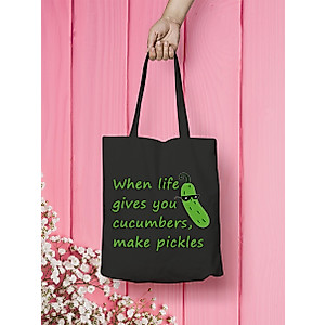 VAMSII Pickle Gifts for Pickle Lover Tote Bag When Life Gives You Cucumbers Make Pickles Shopping Bag Cucumber Lover Funny Bag Gifts(Make Pickles Tote)