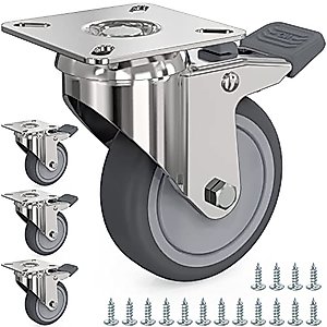 2"Caster Wheels,Casters Set of 4,Plate Caster Wheels Heavy Duty 440lbs Load Capacity Swivel Casters with Brake,Dual Locking Castors No Noise Rubber Castor,for Furniture and Workbench(Inclued Screws)