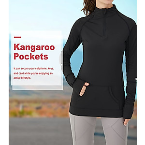 Quarter Zip Pullover Women Athletic Long Sleeve Golf Shirts Workout Shirt Fitted Long Sleeve Thumb Hole Active Wear Tops Black M