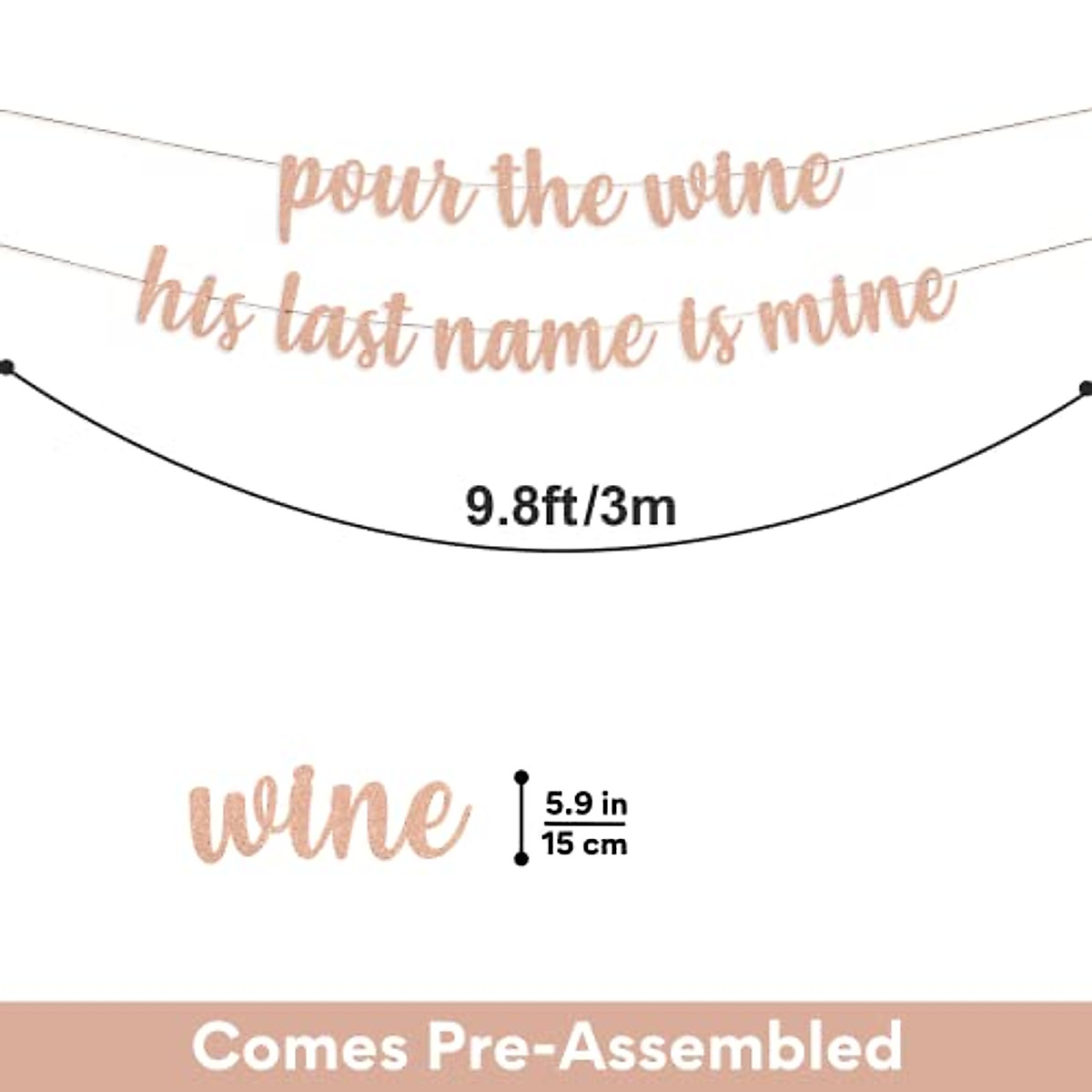 Party101 Rose Gold Glitter Banner - Bridal Shower Decorations - Bachelorette Party Decorations Favors & Supplies - Wedding Shower Decorations - Engagement Brunch Bridal Shower Decor (Pre-strung Signs)