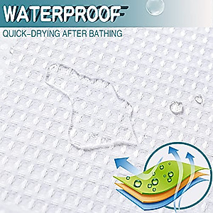 Hotel Grade Fabric Shower Curtain Set with Snap in Liner for Bathroom with See Through Top Window, Waffle Weave Shower Curtain, White, Machine Washable (Waffle-White,71W x 74H)