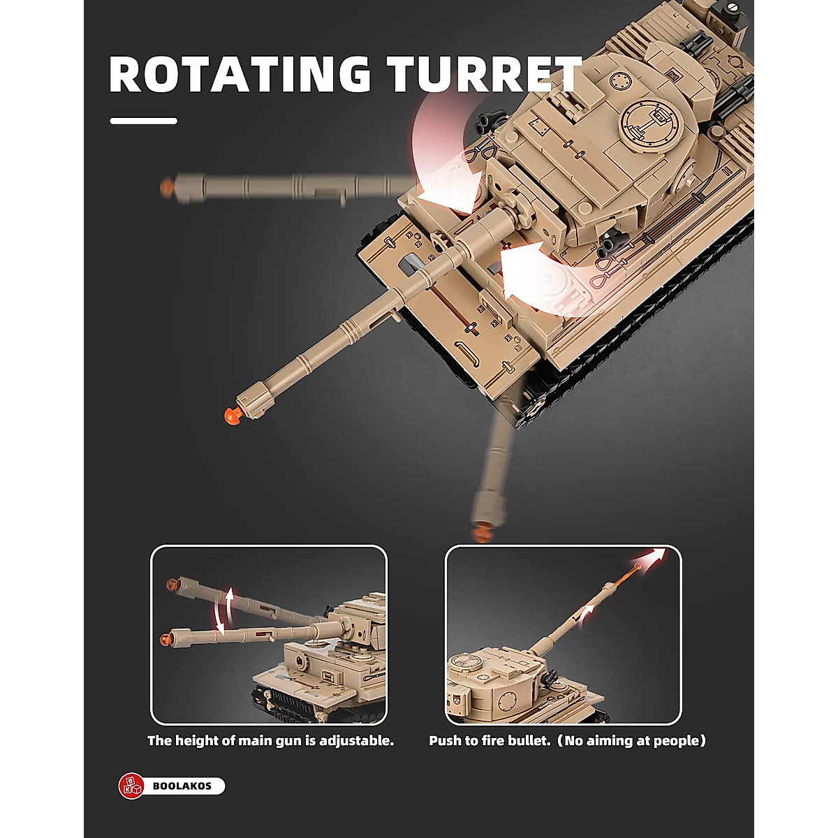 BOOLAKOS Tiger I Heavy Tank Building Blocks Sets, Military WW2 German Tank Destroyer Building Toy, Collectible Army 2-in-1 Model for Adults (597PCS)