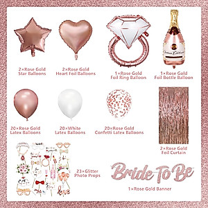 Bachelorette Party Decorations - Rose Gold Bride to be Decorations Wedding Whower Decorations Set Engagement Party with Foil Curtain ,Balloons, Photo Props, 92 Pcs Bridal Shower Decorations Supplies