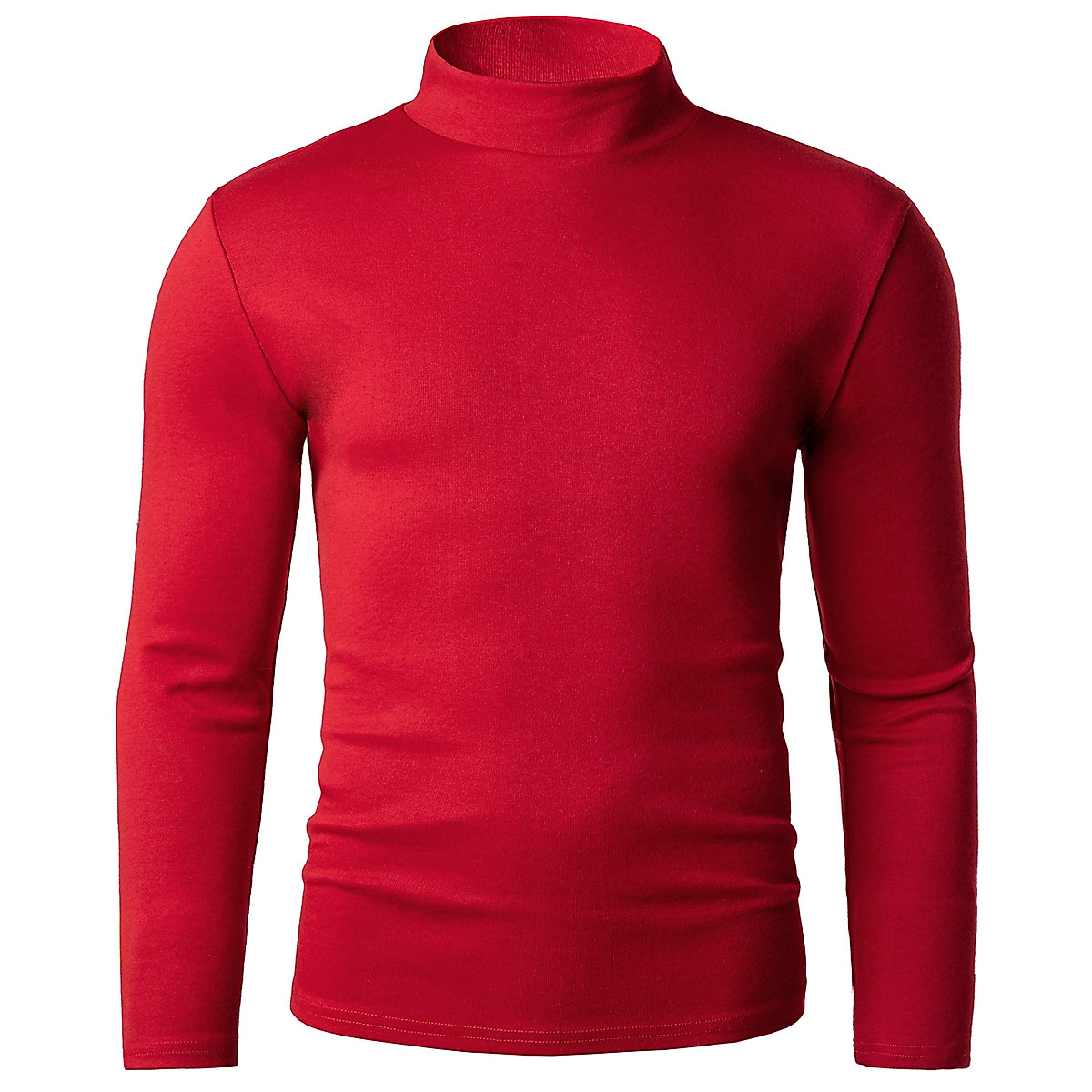 Derminpro Men's Slim Fit Mock Turtleneck T-Shirts Knit Long Sleeve Thermal Pullover Red Medium