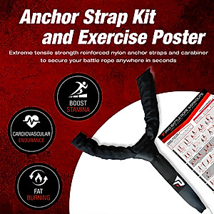 Pro Battle Ropes with Anchor Strap Kit and Exercise Poster – Upgraded Durable Protective Sleeve – 100% Poly Dacron Heavy Battle Rope for Strength Training, Cardio Fitness, CrossFit Rope (1.5” x 30 ft)