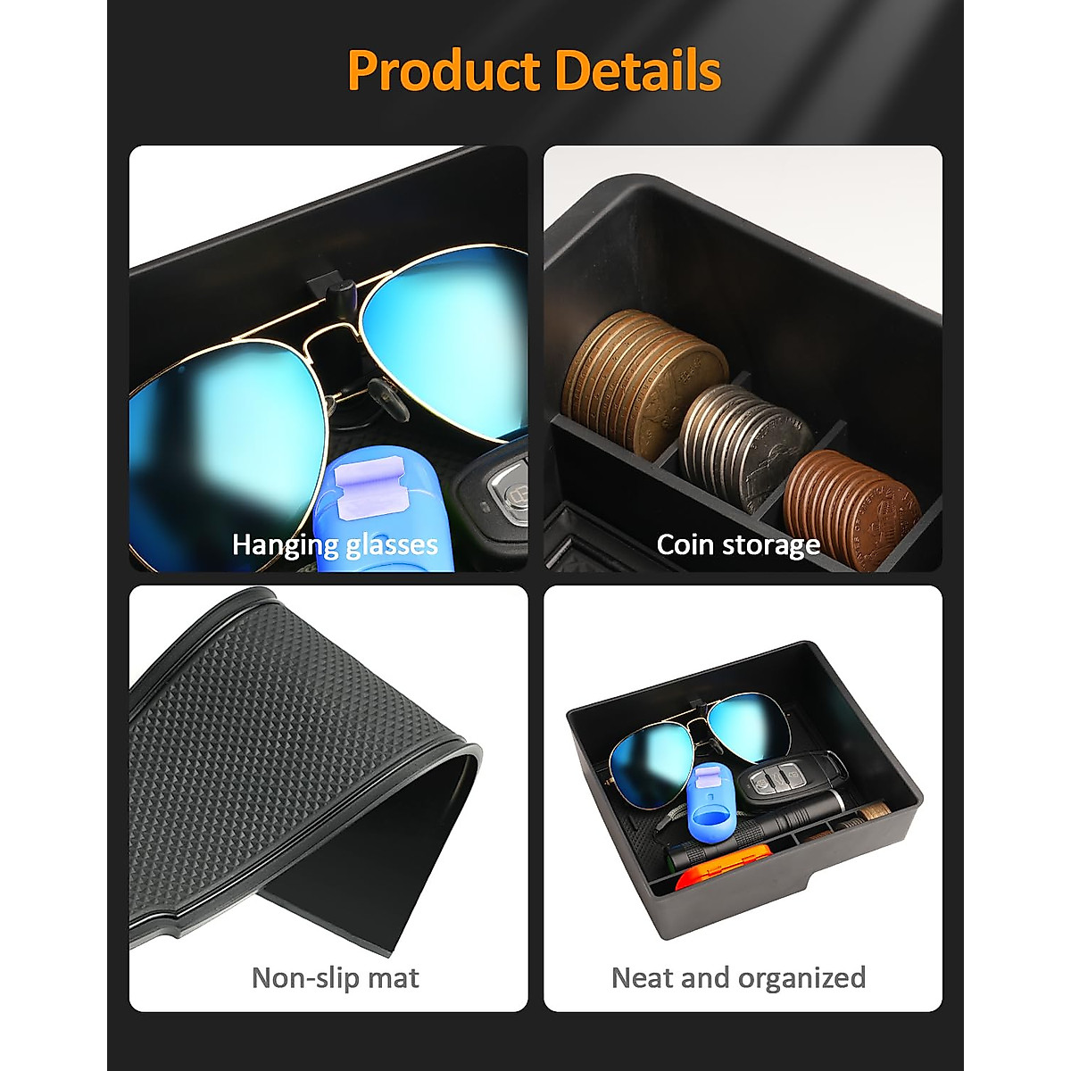 CDEFG Center Console Organizer Tray for GMC Acadia Accessories 2017-2023 (SLE/SLT/ AT4/ Denali) for Acadia 2023 2022 2021 2020 2019-2017 Armrest Storage Box Insert (Black)