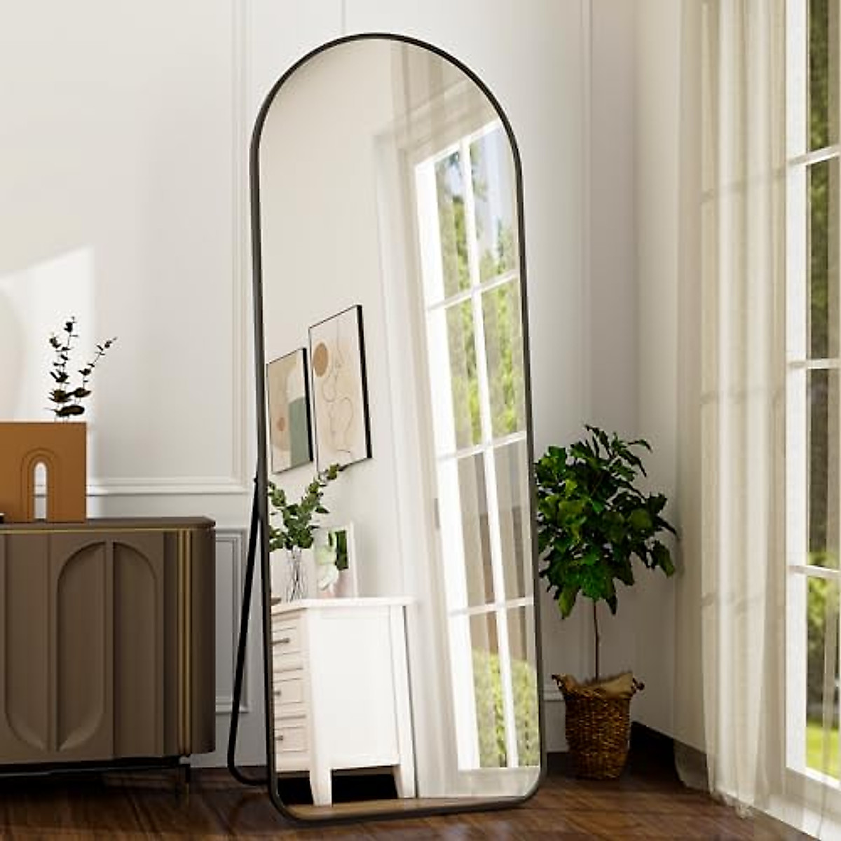 GLSLAND-21 x64 Full Length Floor Mount Mirror-Aluminum Alloy Frame-Arch Mirror Full Length HD-Full Body Mirror-for Bedroom or Living Room, Black