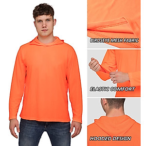 ProtectX 2-Pack Men High Visibility Lightweight Long Sleeve Hoodie, UPF 50+ Sun Protection T Shirts, SPF Outdoor UV Shirt, Orange - Large