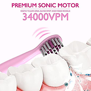 CHAIN PEAK Kids Sonic Electric Toothbrush, Rechargeable Smart Toothbrush for Children Toothbrush for Toddlers Age 3-12 with 30s Reminder, 2 Mins Timer, 6 Modes, 6 Brush Heads, Wall-Mounted Holder