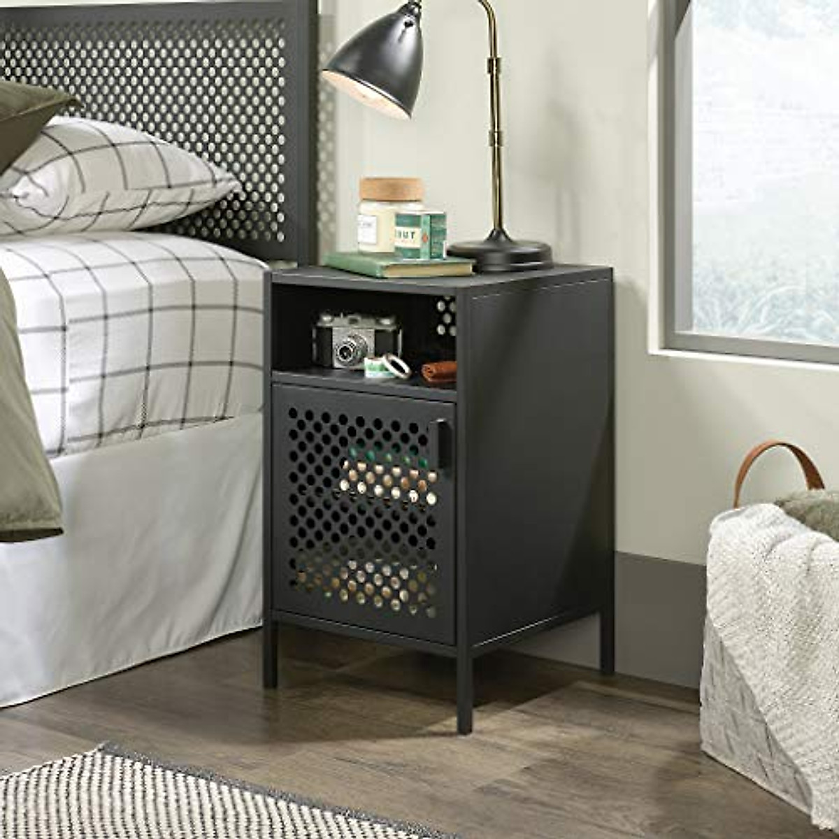 Sauder Boulevard Café Night Stand, L: 14.49" x W: 14.96" x H: 24.02", Black Finish