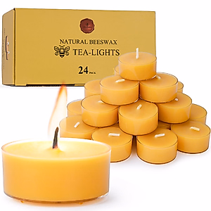 Natural Yellow Beeswax Tealight Candles - 24 pcs - Organic Candle Natural Scent Smokeless Clean Burning