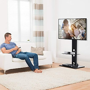 PERLESMITH Swivel Floor TV Stand/Base with Shelves for Most 32-75 inch LCD LED TVs - Universal TV Mount Stand Perfect for Corner & Bedroom, Height Adjustable & Cable Management, VESA 600x400mm