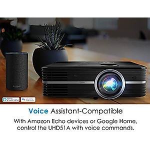 Optoma UHD51A 4K UHD Smart Home Theater Projector, Works with Amazon Alexa & Google Assistant