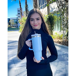 40 OZ Insulated tumbler with straw, Double Vacuum Stainless Steel Water Bottle for Home, Office or Car - Iced Coffee Cup Reusable,Thermos Travel Coffee Mug,Keep Hot/Cold for Hours (Sky Blue)