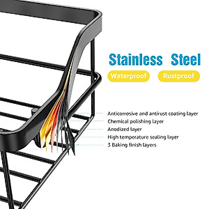 Hsiohe 5 Pack Shower Caddy, Adhesive Shower Organizer for Bathroom Storage, Rustproof Stainless Steel Shower Shelves, No Drilling Large Capacity Shower Rack Shelf for Inside Shower, Black