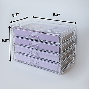 The TopCherry Big Acrylic Jewelry Organizer with 4 Drawers, Earrings Organizer, Clear Jewelry Box, Rings Necklaces Bracelets Display Case, Gift for Women