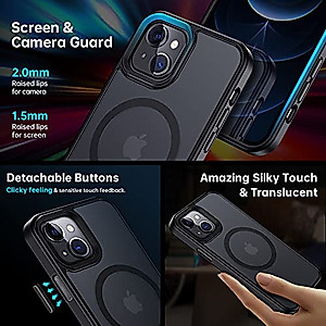 Meifigno Magnetic iPhone 13 Mini Case, Military Grade Protection, MagSafe Compatible, Translucent Matte, Soft Silicone Edge, 5.4 Inch, Black