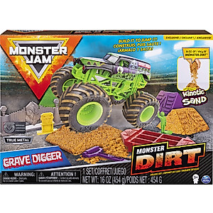 Monster Jam, Grave Digger Monster Dirt Deluxe Set, Featuring 16oz of Monster Dirt and Official 1:64 Scale Die-Cast Monster Jam Truck