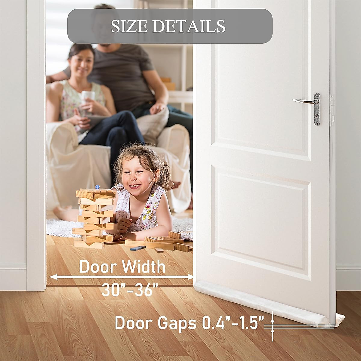 GDHOMM Door Draft Stopper, Door Sweep, Weather Stripping Door Seal Strip Household Products, Door air Blocker, Light Blocker, Noise Blocker, Energy Saving, 30" to 36" Size Adjustable,White