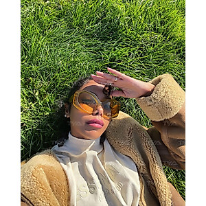 TYA Oversized Sunglasses for Women Fashion Oval Futuristic Chunky Sunglasses Cat-Eye Rectangular Shades Glasses Eyeglasses Yellow