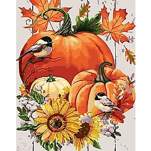 SOTYIOO Paint by Numbers for Adults, Thanksgiving Paint by Numbers for Adults Beginner Drawing Paintwork with Paintbrushes On Canvas Wrinkle-Free Canvas Acrylic Pigment Oil Paint (Fall 16x20inch)