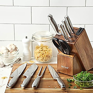McCook® MC35 Knife Sets with Built-in Sharpener,11 Pieces German Stainless Steel Hollow Handle Kitchen Knives Set in Acacia Block