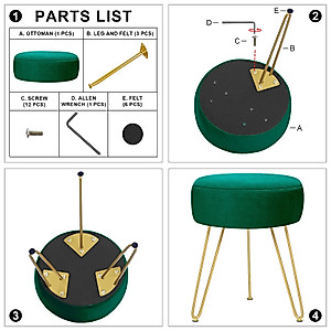 GERANT Multifunctional Vanity Stools - Velvet Round Ottoman Modern Dressing Stool -Upholstered Footrest Stool - Side Table Footstool with Golden Metal Leg for Living Room, Bedroom (Teal)