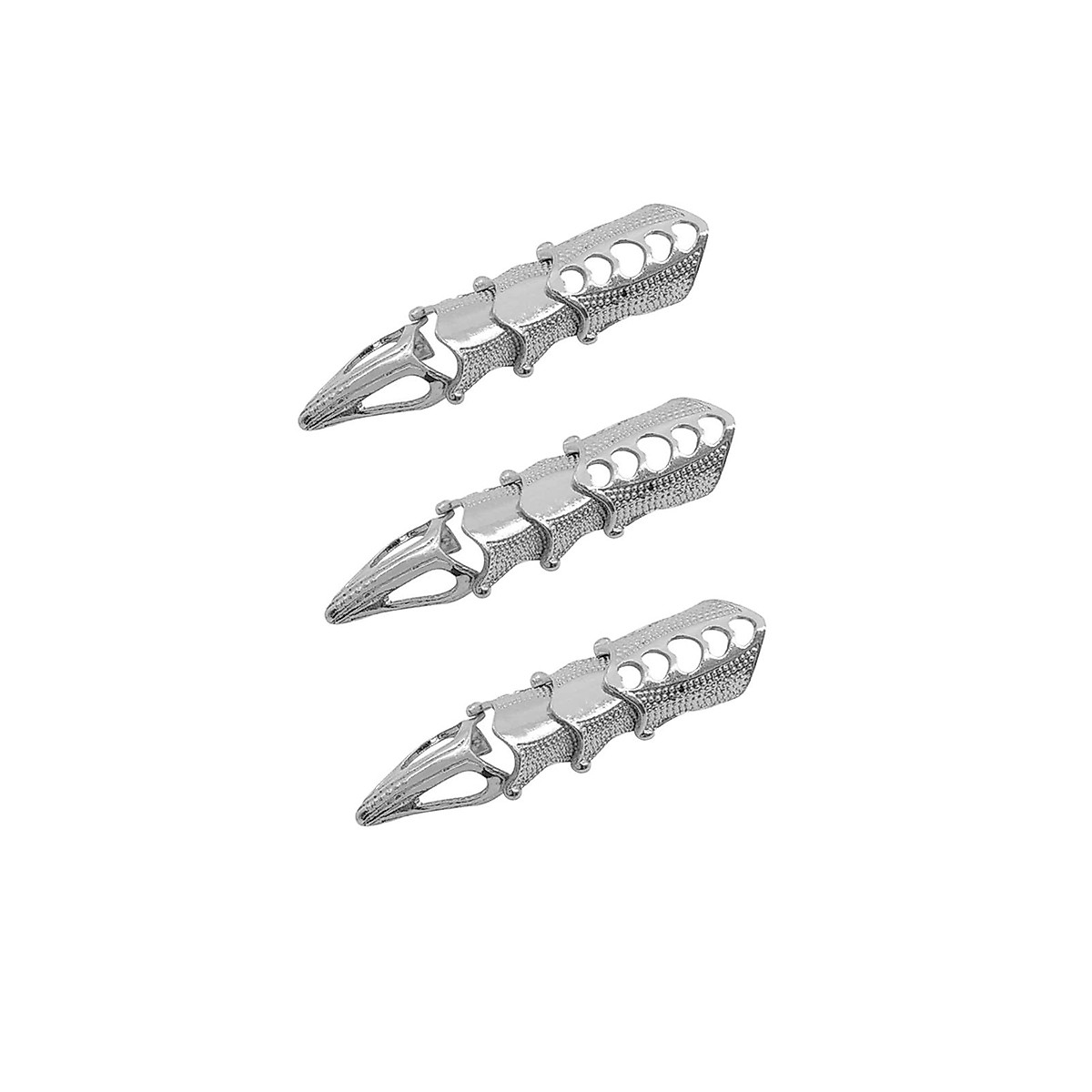 COLORFUL BLING 3 Piece Gothic Meatal Armour Knuckle Ring Set Punk Full Finger Claw Adjustable Double Loops Long Ring for Women-B silver