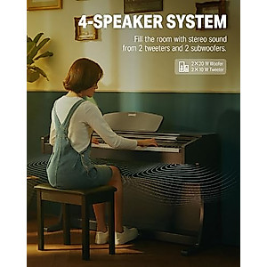 Donner DDP-300 Digital Piano with 88 Graded Hammer Action Weighted Keys, Record, Bluetooth, 10 Voices, 4 Reverb, Speakers, Professional Full Fize Key Keyboard Electric Dark Rose