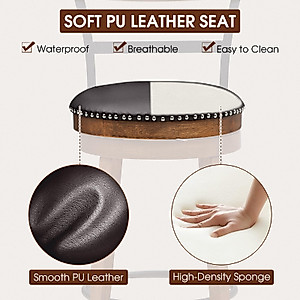 ERGOMASTER Bar Stools Set of 4 Swivel Bar Height Bar Stools for Kitchen Island, PU Leather Upholstered Barstools with Back & Solid Rubber Wood Legs & Metal Footrest, Seat Height 30.5 Inch, Brown