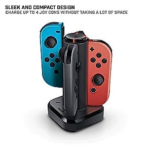 Bionik Tetra Power - Nintendo Switch Joy Con Charging Dock (4 Controllers) with Built-In Cable Adjustment System and LED Charge Status Indicators