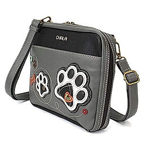 Chala Paw Print Collection Companion Organizer Cross Body Bag (Gray 10 x 8 x 1.5) Medium