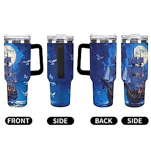 Steamship Moon Tumbler with Handle Travel Mug Water Bottle Tea Coffee Cup Black-style