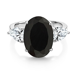 Gem Stone King 925 Sterling Silver Black Onyx and White Created Sapphire Ring For Women (7.00 Cttw, 14X10MM Oval and 7X5MM Pear Shape, Gemstone December Birthstone, Available In Size 5, 6, 7, 8, 9)