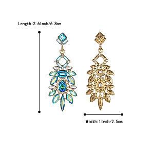 BriLove Art Deco Rhinestone Marquise Emerald Cut Rectangle Geometric Statement Earrings for Women Iridescent Blue Gold-tone