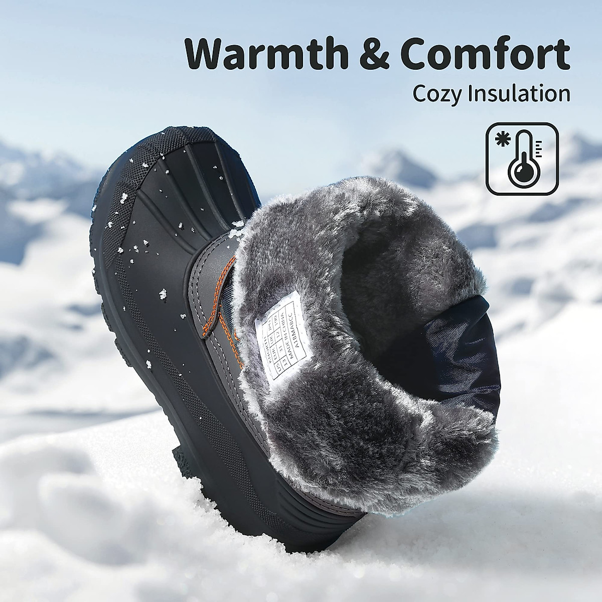 DREAM PAIRS Little Kid Knorth Navy Grey Orange Isulated Fur Winter Waterproof Snow Boots Size 3 M US Little Kid