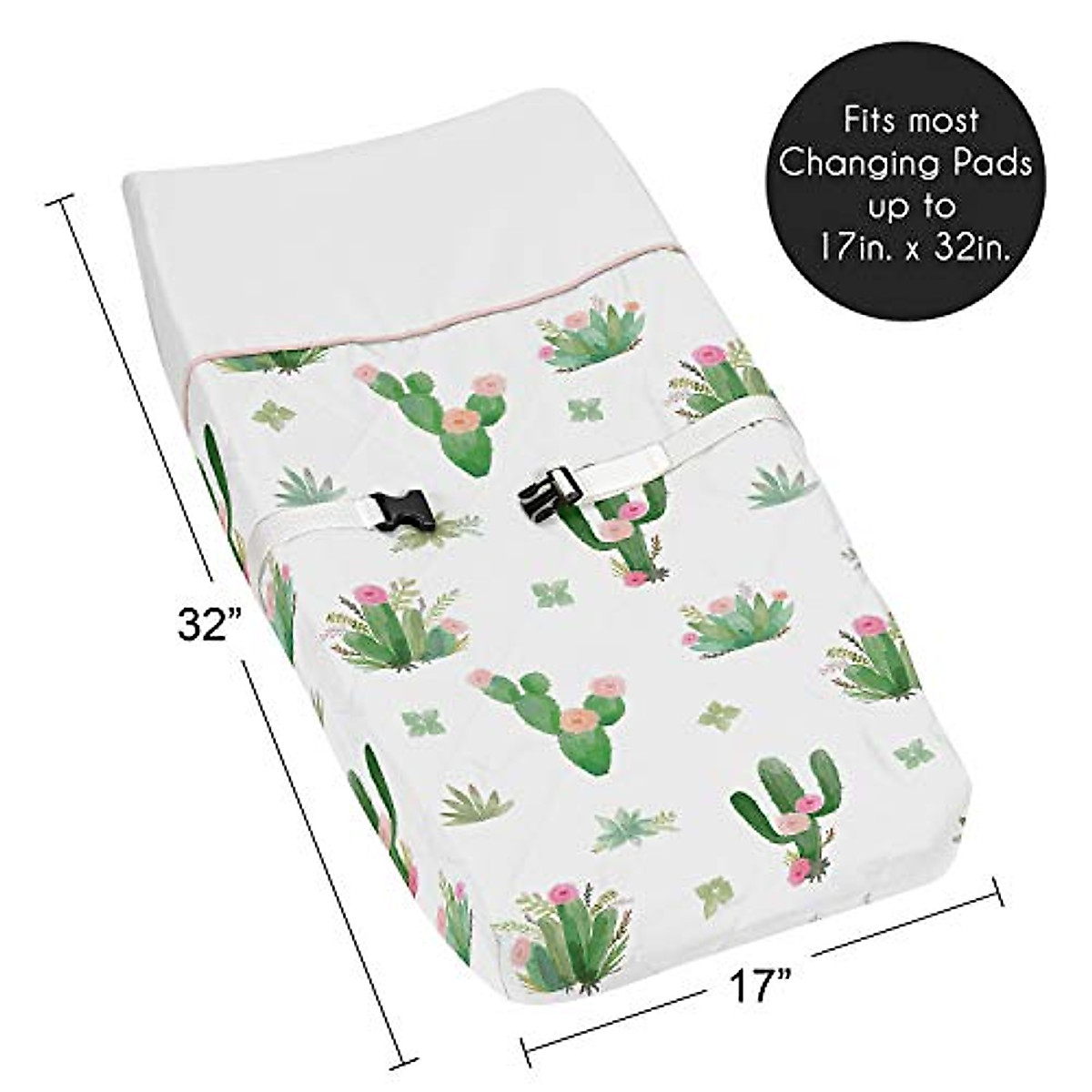 Pink and Green Boho Watercolor Changing Pad Cover for Cactus Floral Collection by Sweet Jojo Designs
