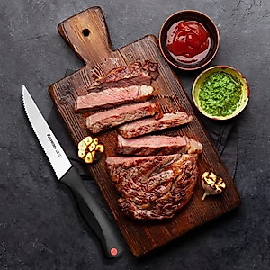 Astercook Steak Knife, Steak Knives Set of 6 with Sheath, Dishwasher Safe High Carbon Stainless Steel Steak Knife with Cover, Black