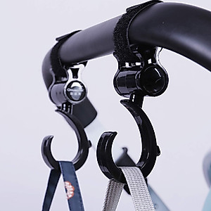 Stroller Hook - 2 Pack of Multi Purpose Hooks - Strap, Clip or Hanger for Baby Diaper Bags, Groceries, Clothing, Purse to Your Pram or Buggy - Great Accessory for Mommy When Jogging
