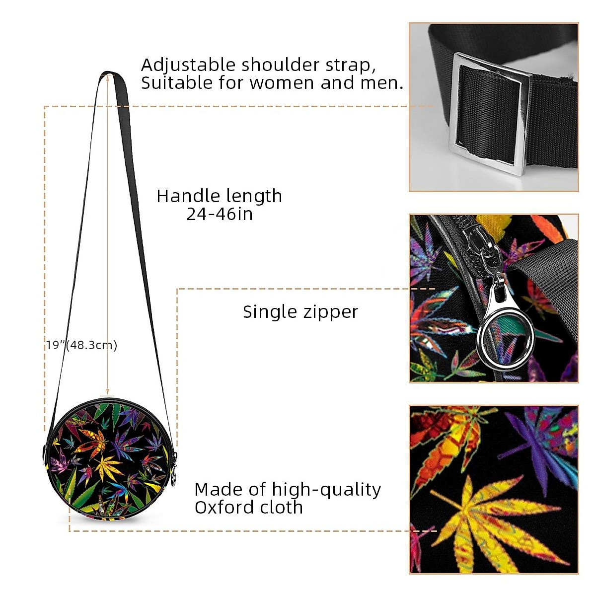 Crossbody Bags for Women, Marijuana Weed Leaf Round Crossbody Wallet, Fashion Circle Crossbody Purse Clutch Handbag