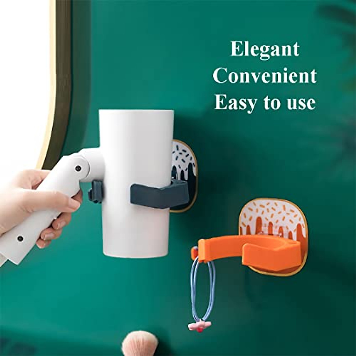 CARURLIFF Hair Dryer Holder Wall Mounted Blower Holder Bathroom Organizer Hair Dryer Wall Mount Holder Arm (Blue)