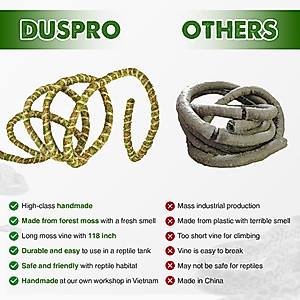 Duspro 10FT Reptile Vines for Climbing Bendable Branch for Reptile Natural Moss Rope Jungle Decor for Bearded Dragon, Chameleon Tank Accessories, Snake Gecko Lizard Terrarium