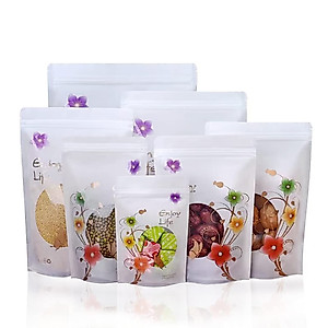 SixWeKit 50 Pack Food Storage Bags, Resealable Stand Up Leakproof Reusable Freezer Bags for Foods, Breads, Cookies, Sandwich, Meat, Dried Foods (7x10+3.2in)