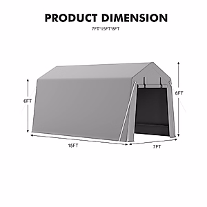 VORTEXTOVE Motorcycle Storage Sheds 7x15 FT, Portable Shed with Rolled up Zipper Door, Waterproof, Storage Tent Heavy Duty for Motorcycle, Bike, Firewood, Garden Tools, Grey