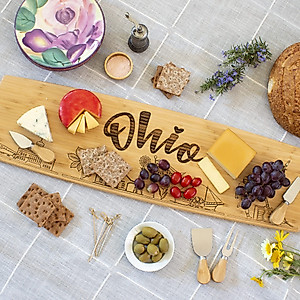 Totally Bamboo Ohio Extra-Large Charcuterie Board and Cheese Plate with Engraved Artwork, 30" x 8.5"