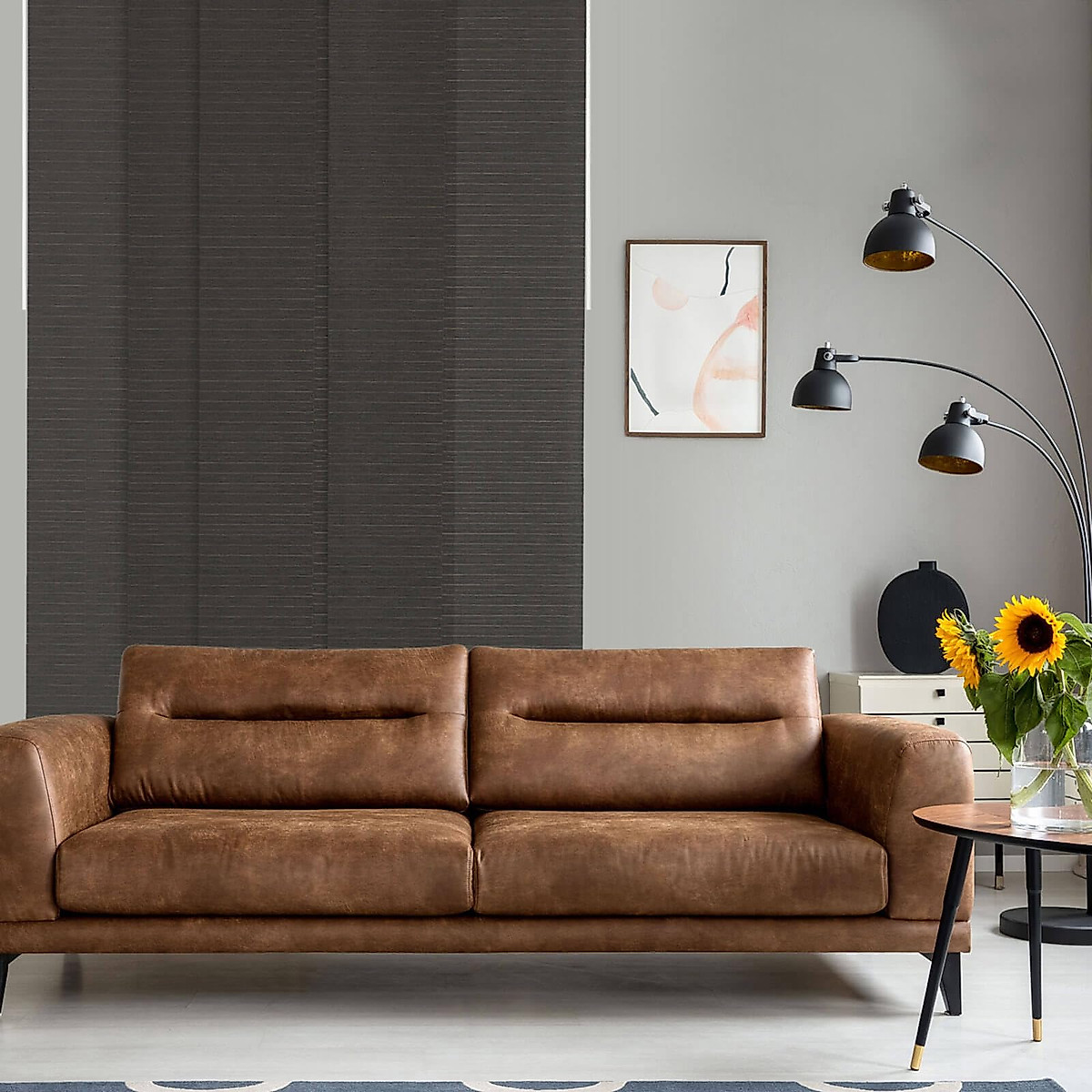 GoDear Design Adjustable Sliding Panel Track Vertical Blinds for Windows 45.8"- 86" W x 96" H, Extendable Patio Door Blinds for Sliding Door, Trimmable Fabric Panel Curtinsa, Semi-Privacy, Tea Time