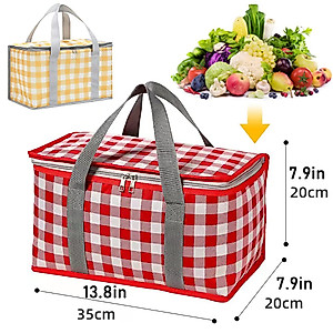 Insulated Picnic Bag Reusable,Beach Bag Cooler Bags, Cooler Bags with Zippered Top - Insulated Bag for Hot or Cold,Picnic,Beach,Food Delivery, Outdoor (13.8x7.9x7.9 in) (Red)