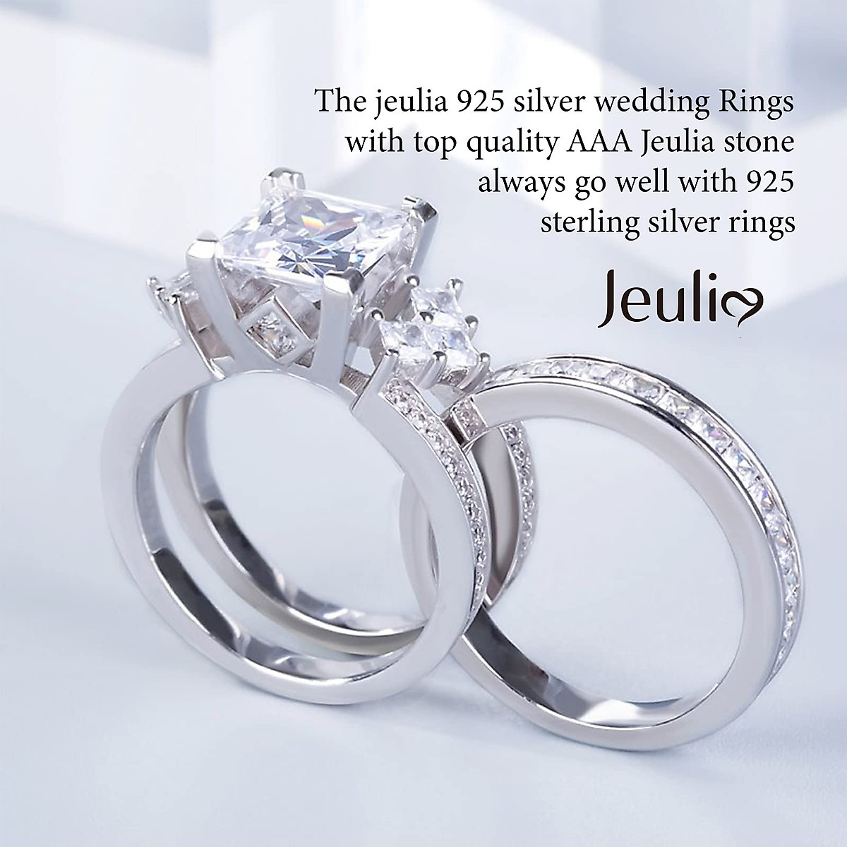 Jeulia 4.1 Carat Bridal Ring Sets for Women Princess Cut Engagement Rings Sterling Silver Wedding Band Interchangeable Rings Promise Anniversary with Jewelry Box (White, 7)