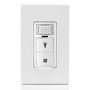 Leviton DHD05-1LW Dual Combination Humidity Sensor with Separate Light Switch, automate bathroom exhaust fan, air circulation, moisture control, ¼ HP, Single Pole/Single Pole, White